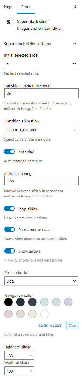 Documentations – Super block slider