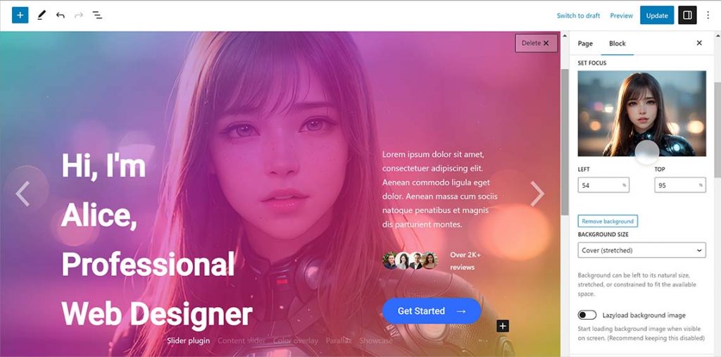 Super block slider – Image, content slider block or WordPress