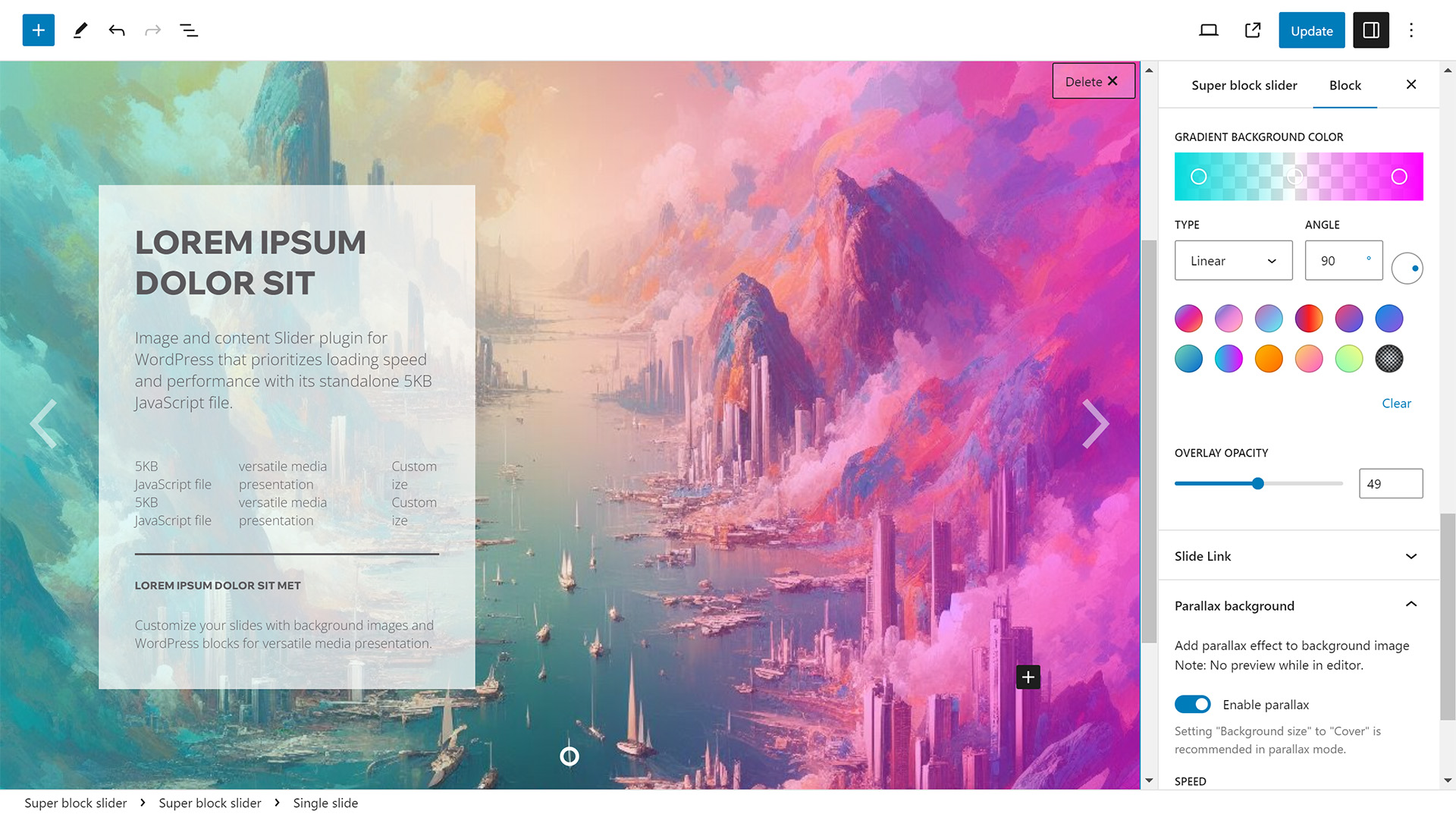 Super block slider – Image, content slider block for WordPress